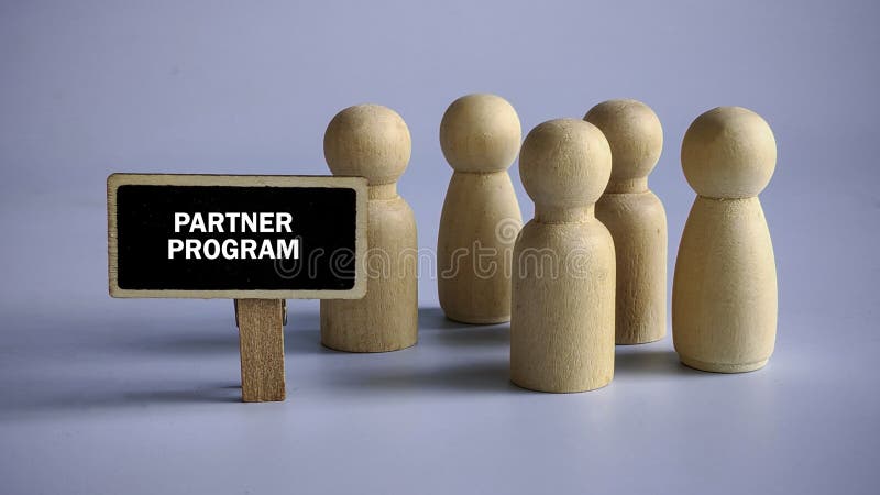 Wooden People Stand beside Sign Written with Partner Program Stock ...