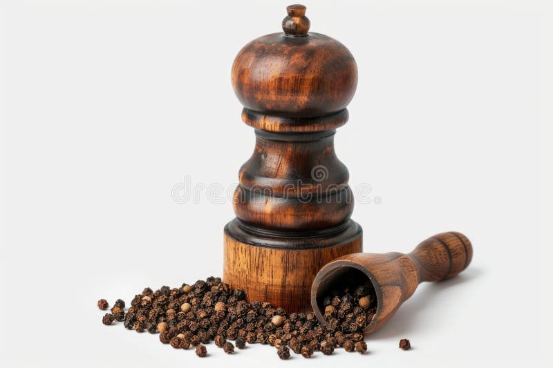 A Wooden Pepper Mill Filled with Freshly Ground Black Pepper Stock ...