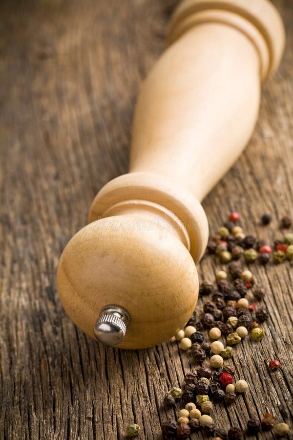 Pepper and Wooden Pepper Mill Stock Image - Image of peppermill, flavor ...