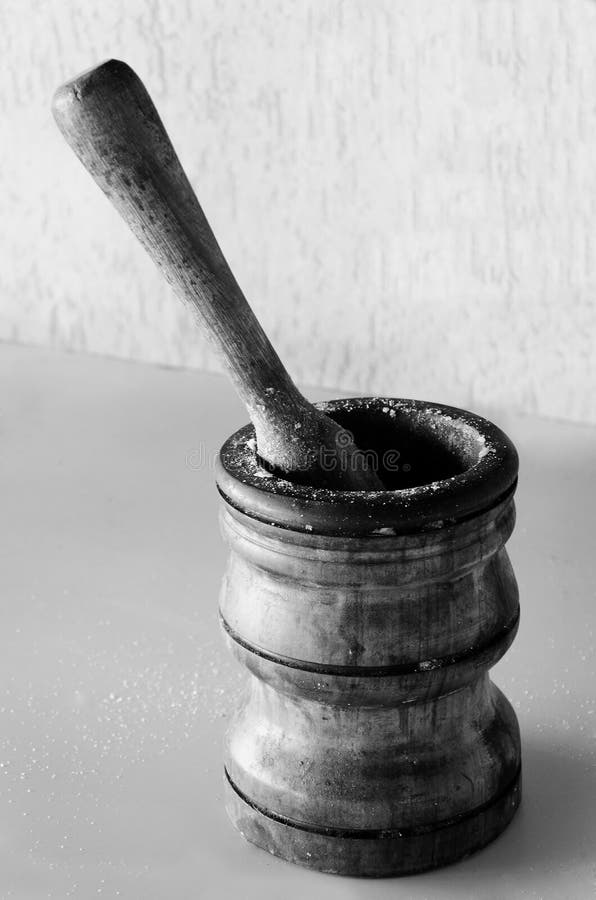 An Old Wooden Pestle on the Table Stock Photo - Image of garlic ...
