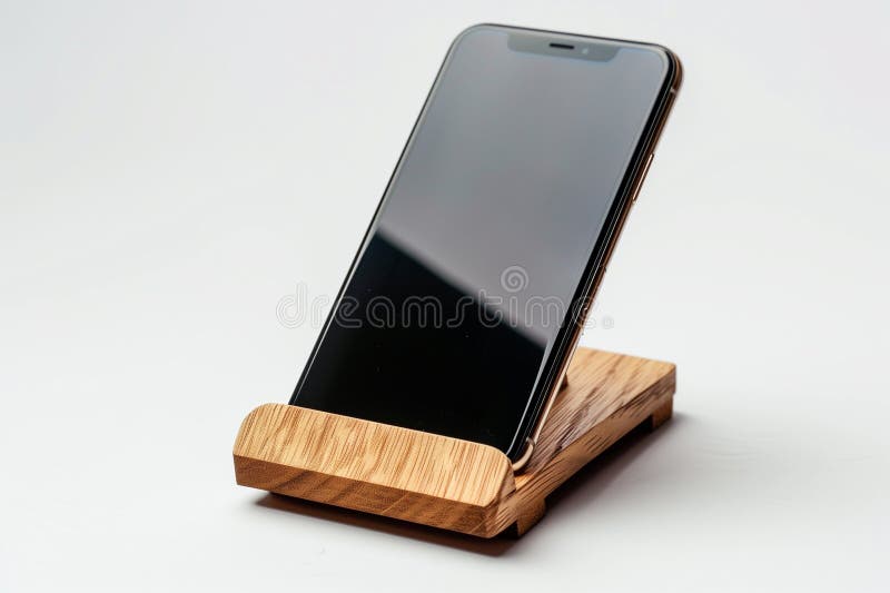 Wooden Phone Holder with Cell Phone Stock Illustration - Illustration ...