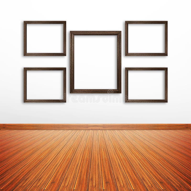 Wooden Photo Frames on White Wall Inside the Room Stock Image - Image ...