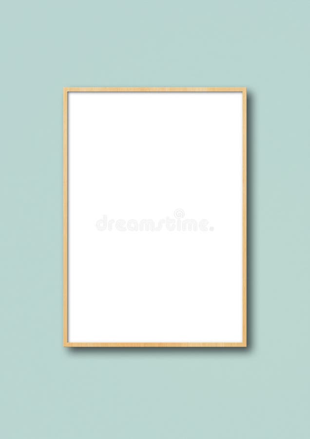 Wooden Picture Frame Hanging on a Light Blue Wall Stock Illustration ...