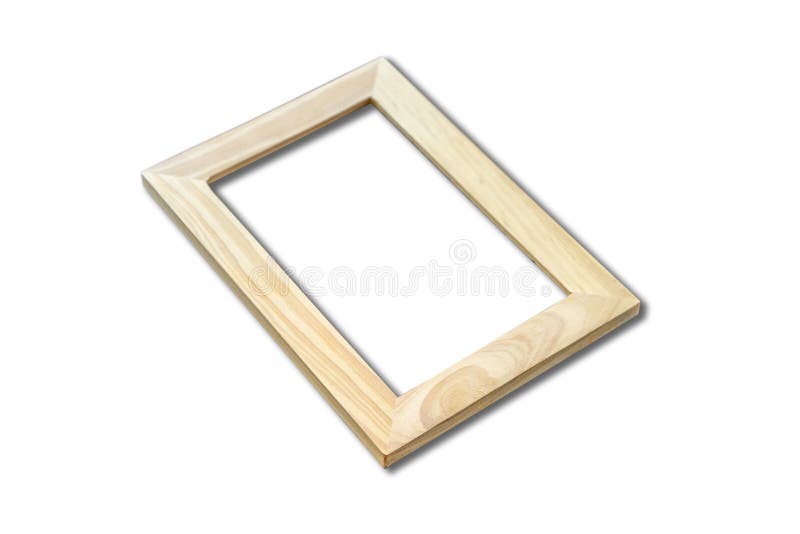 Wooden Picture Frame Hanging on a White Wall. Perspective View Stock ...