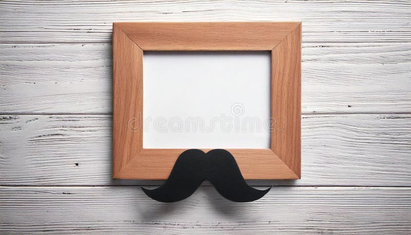 Wooden Picture Frame with Mustache Attached on Bottom Over White ...