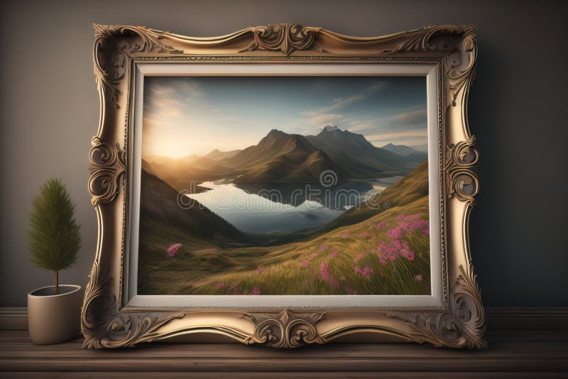 Wooden Picture Frame on the Table. Ai Generative Stock Illustration ...