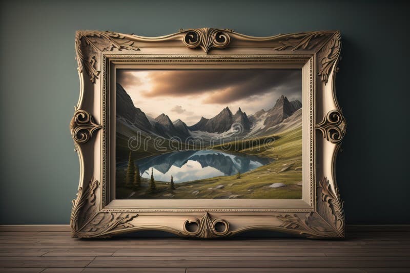 Wooden Picture Frame on the Table. Ai Generative Stock Illustration ...
