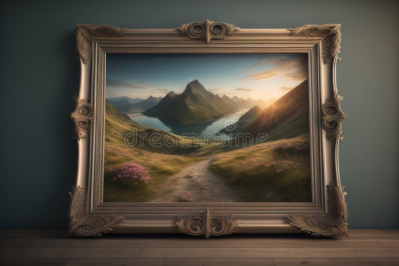 Wooden Picture Frame on the Table. Ai Generative Stock Illustration ...