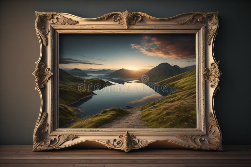 Wooden Picture Frame on the Table. Ai Generative Stock Illustration ...