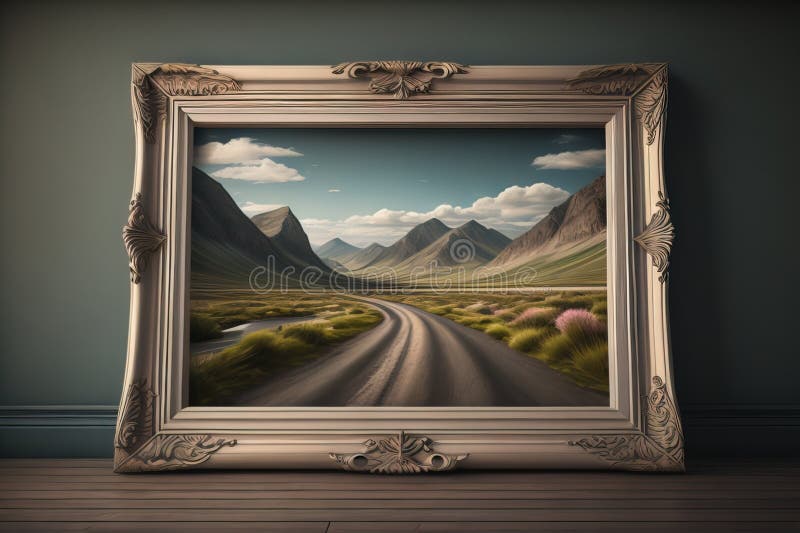 Wooden Picture Frame on the Table. Ai Generative Stock Illustration ...