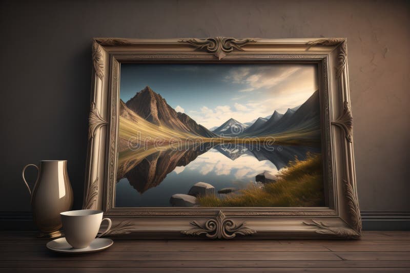 Wooden Picture Frame on the Table. Ai Generative Stock Illustration ...