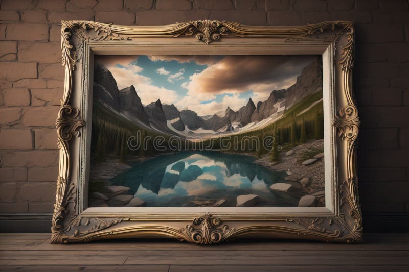 Wooden Picture Frame on the Table. Ai Generative Stock Illustration ...