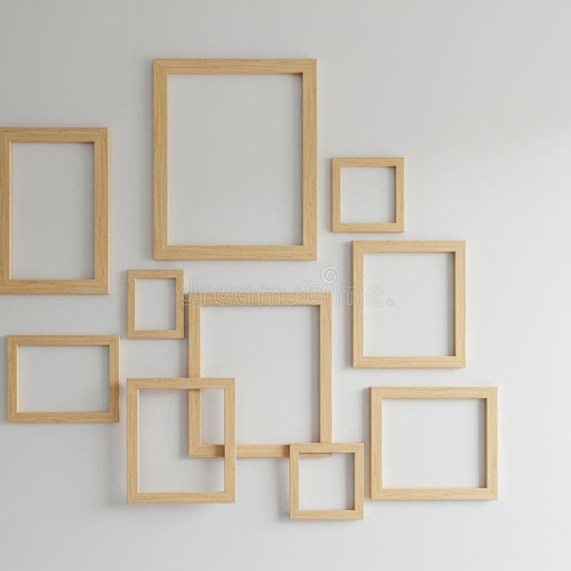 Wooden Picture Frames of Various Sizes are Arranged in an Overlapping ...