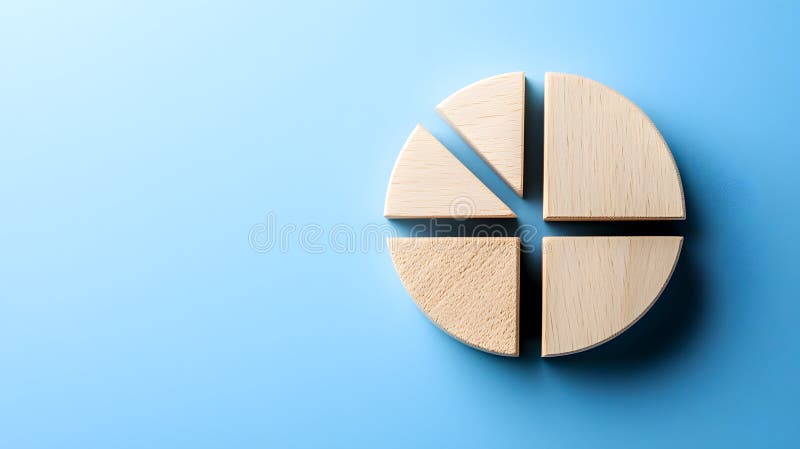 Wooden Pie Chart Sections Five Parts Data Analysis Business Concept ...