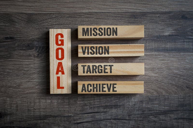 Wooden Pieces with GOAL and Mission, Vision, Target and Achieve on ...