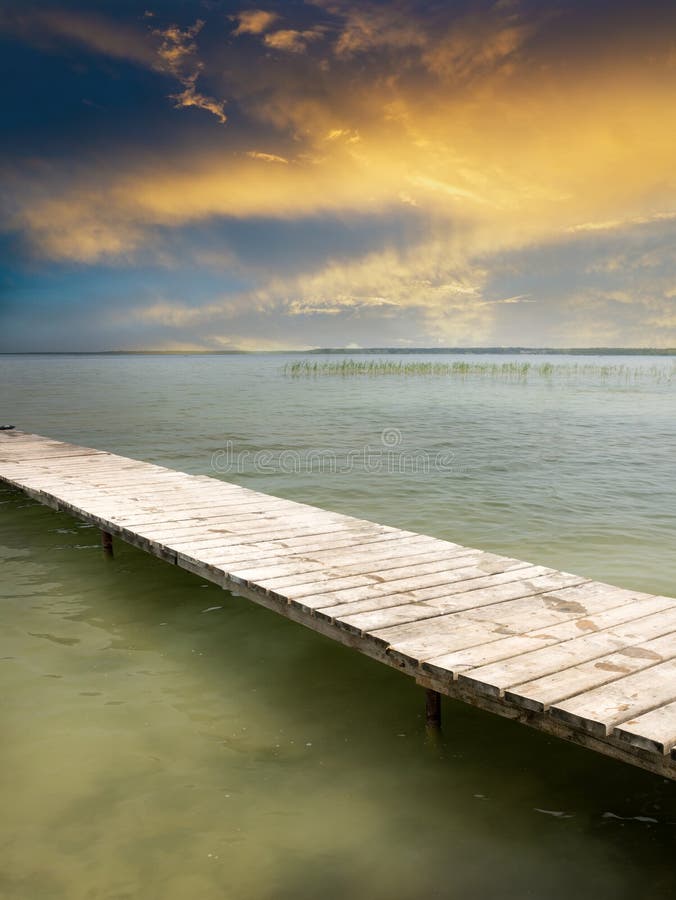 Wooden Pier on Beautiful Lake.Nature Composition Stock Photo - Image of ...