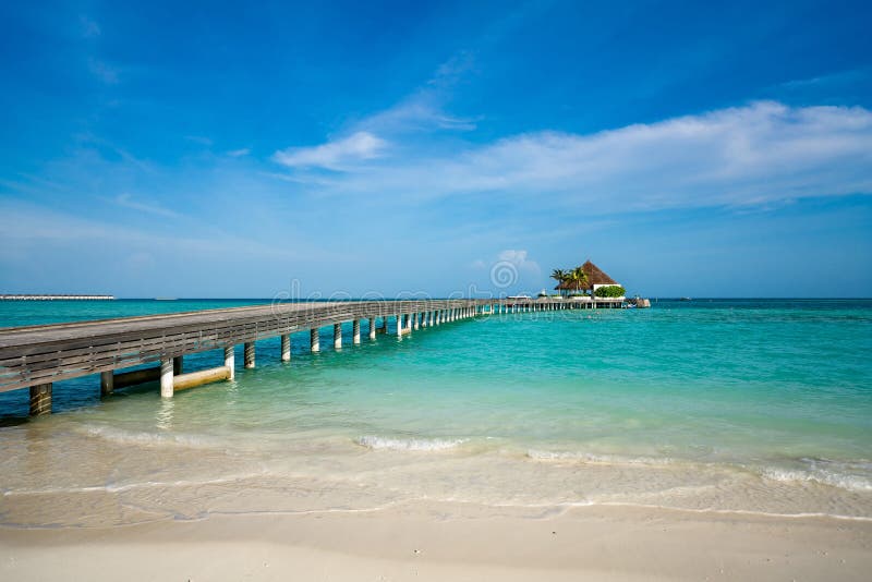 Wooden Pier with Blue Sea and Sky Background Stock Image - Image of ...