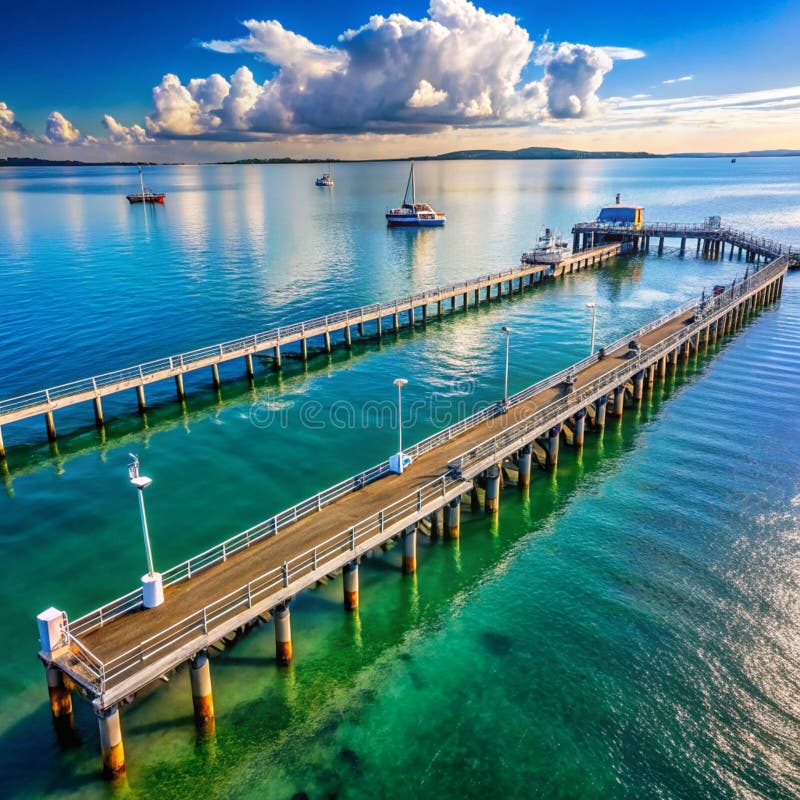 Wooden Pier and Dock Over Water Stock Illustration - Illustration of ...