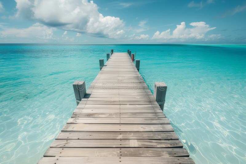 Wooden Pier Over Crystal-clear Waters Stock Photo - Image of pristine ...