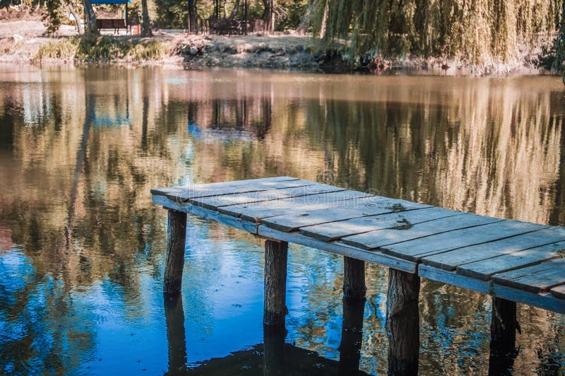 Wooden Pier or Platform on Lake. Stock Image - Image of fresh, autumn ...