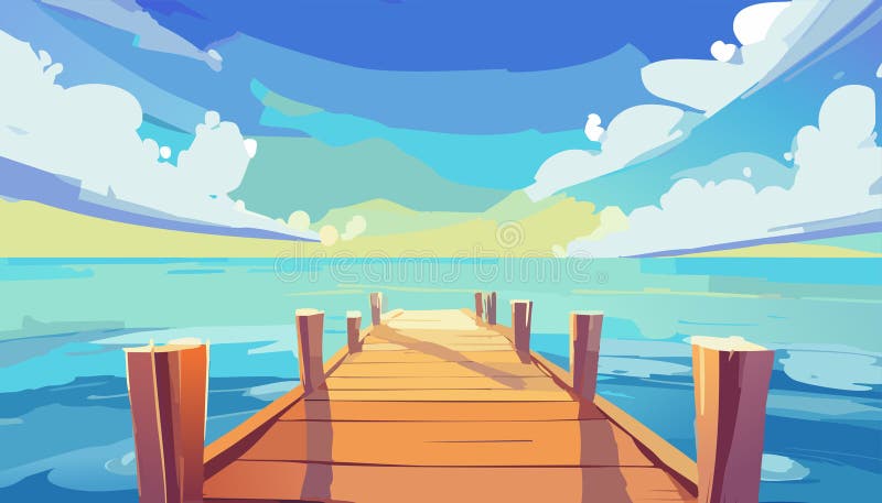 Wooden Pier in the Sea. Vector Illustration of a Summer Day Stock ...