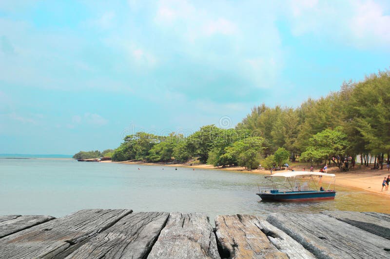 Wooden Pier, Wooden Table on the Beach in Thailand. Stock Illustration ...