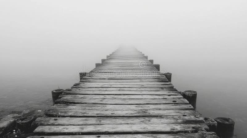 A Wooden Pier Vanishing into Fog Stock Image - Image of outdoor, ocean ...