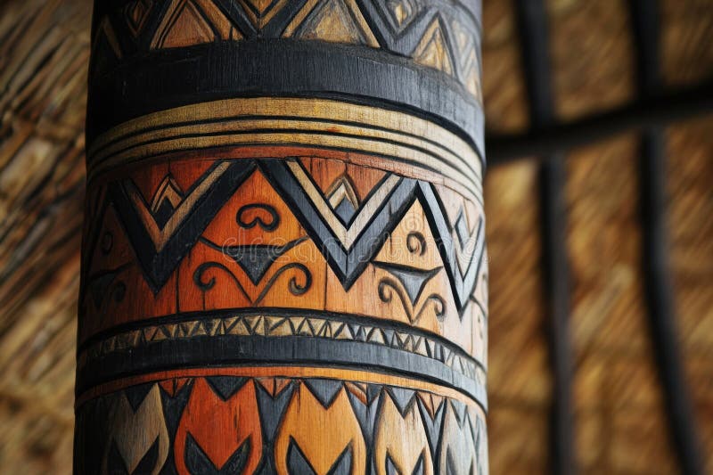 A Wooden Pillar with a Pattern of Triangles and Squares Stock ...