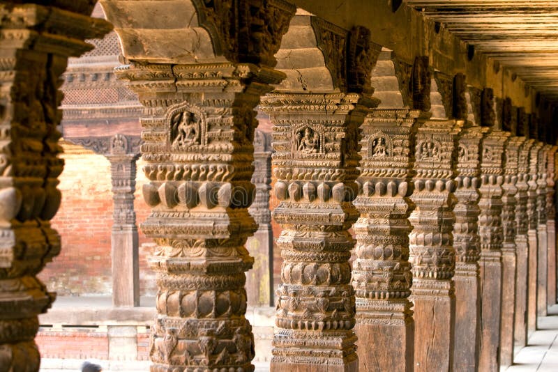 Wooden pillars old city. stock image. Image of interior - 13588869