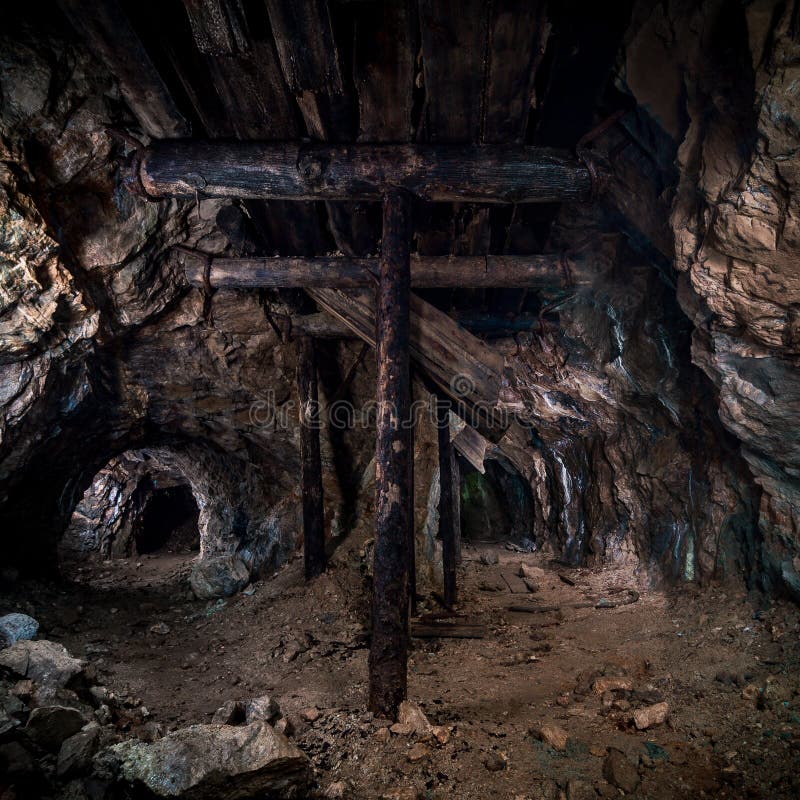 Wooden Pillars in the Old Mine, Catacombs Stock Photo - Image of energy ...