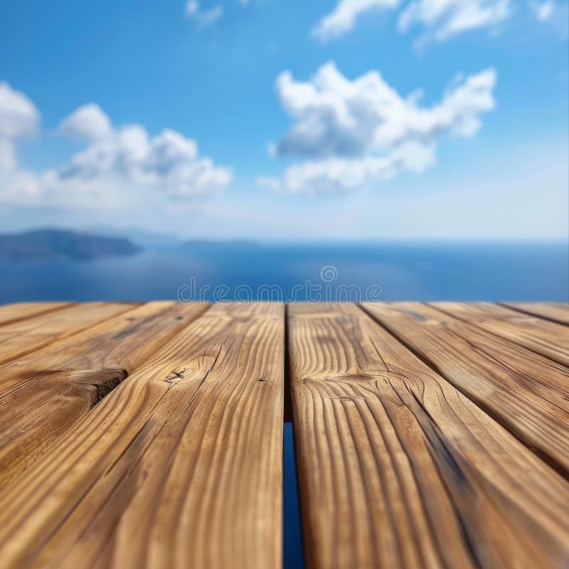 Wooden Plank Deck Overlooking a Blue Ocean and Sky Stock Illustration ...