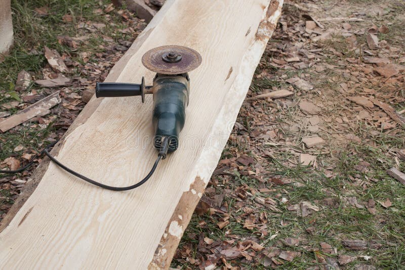 Wooden Plank of Pine without Peel before Abrading Process Stock Photo ...