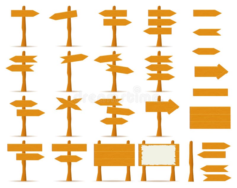 Wooden Plank Pointers. Wooden Direction Signs. Vector Illustration ...