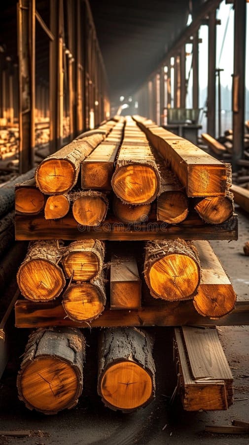 Wooden Plank in the Sawmill Stack of Logs, Lumber Production Stock ...