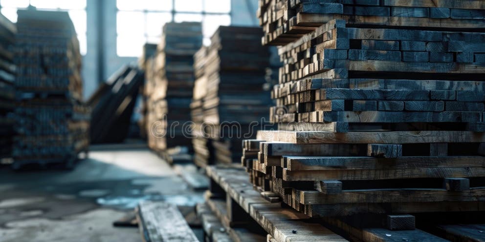 Wooden Plank Stack Warehouse Storage Stock Image - Image of inventory ...