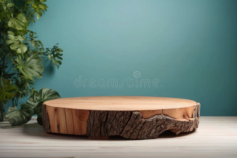 A Wooden Plank with a Tree Trunk on it. the Plank is on a Table Stock ...