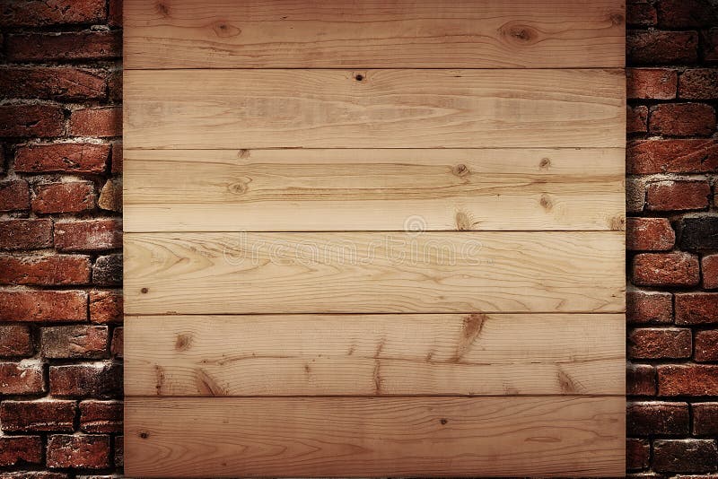 Wooden Plank on a Wall of Bricks Stock Photo - Image of brick, arboreal ...