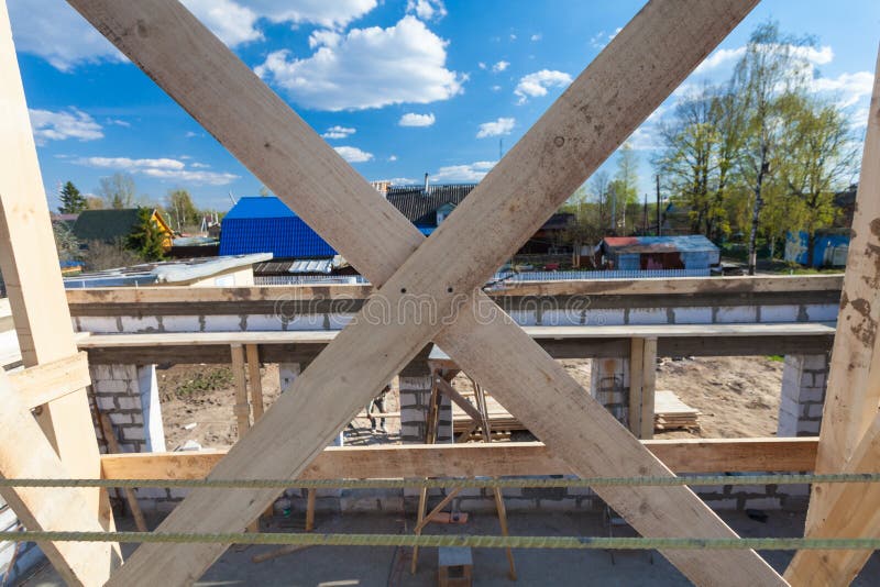 The Wooden Planks during the Building of House. Stock Image - Image of ...