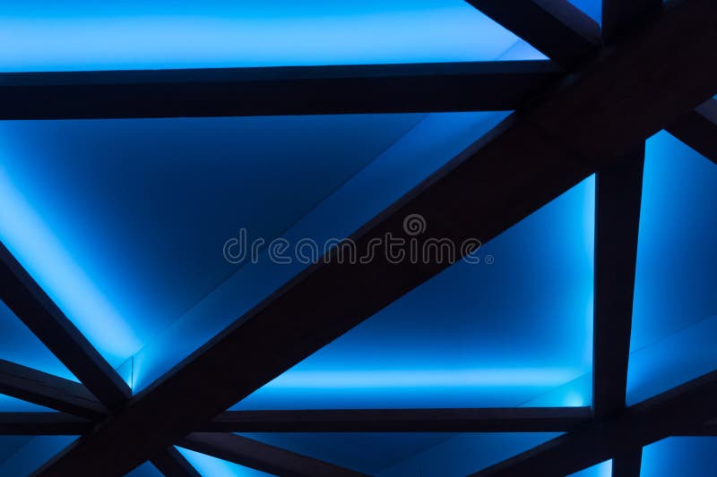 Wooden Planks Element Object Detail Part Interior Ceiling in Blue Neon ...