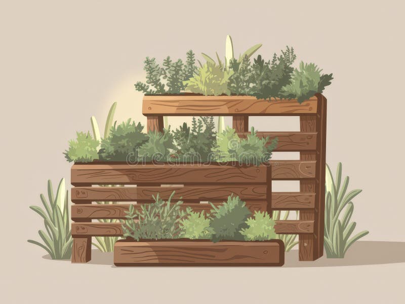 Wooden Planter Boxes Filled with Lush Greenery and Herbs Stock ...
