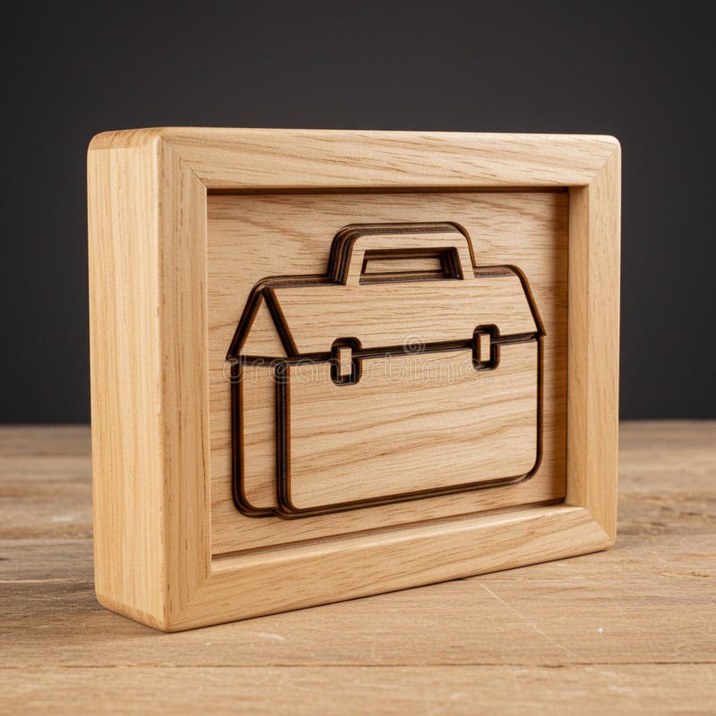 A Wooden Plaque Features a Three-dimensional Carving of a Briefcase ...