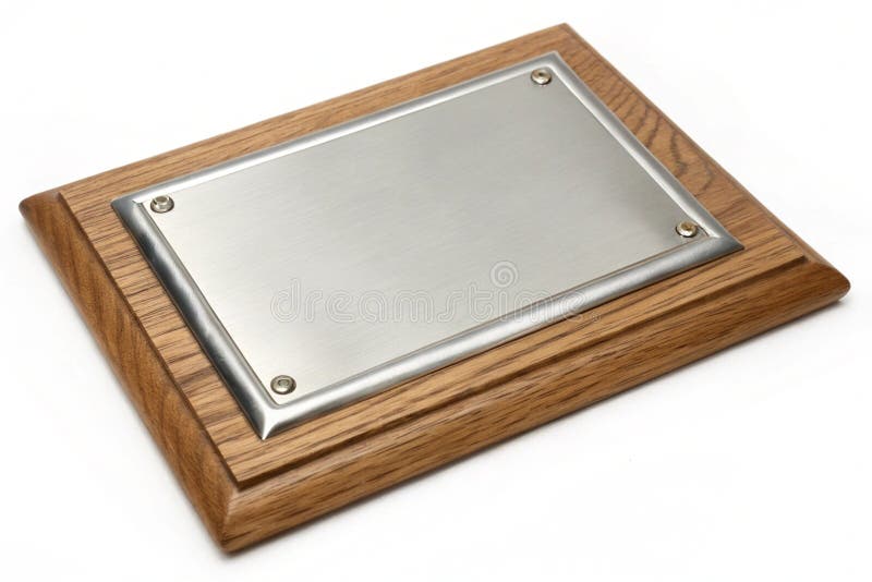 Wooden Plaque with Silver Plate Isolated on White Stock Illustration ...