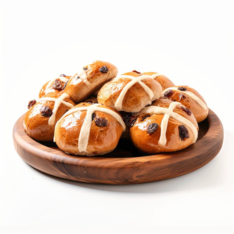 Wooden Plate Filled with Hot Cross Buns Stock Image - Image of ...