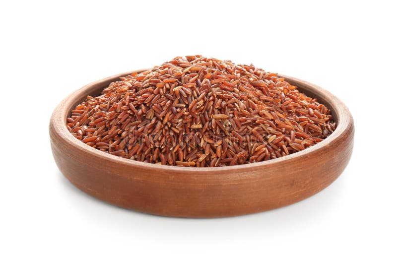 Wooden Plate with Raw Red Rice on White Background Stock Photo - Image ...