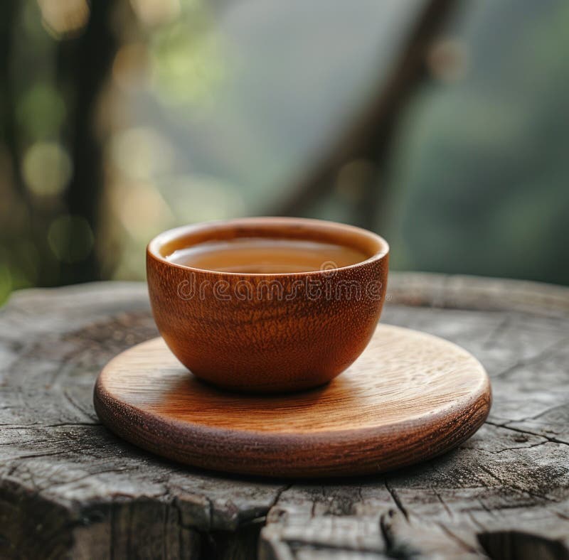 A Wooden Plate Resting on Top of a Cup of Coffee Stock Image - Image of ...