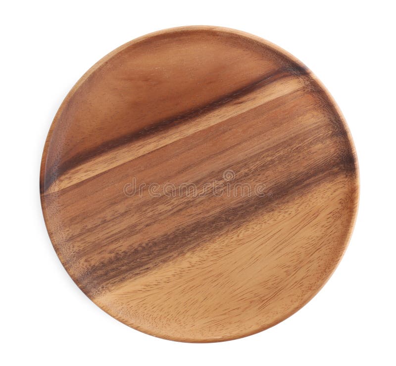 Wooden Plate on White Background, Top View Stock Image - Image of ...
