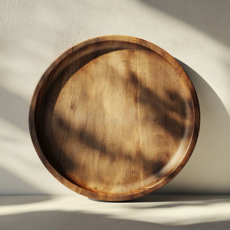 Wooden Plate on a White Wall with Shadows. 3d Rendering Stock ...
