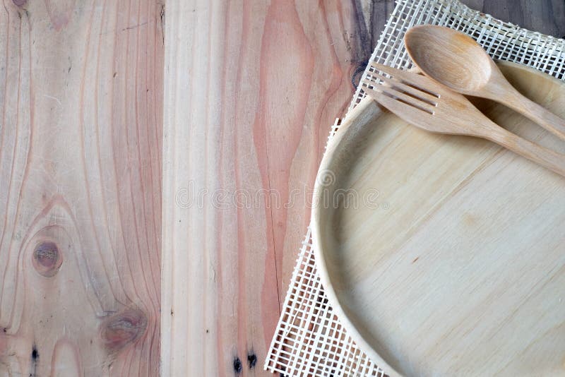 The Wooden Plate on a Wood Table Stock Photo - Image of handmade, plate ...