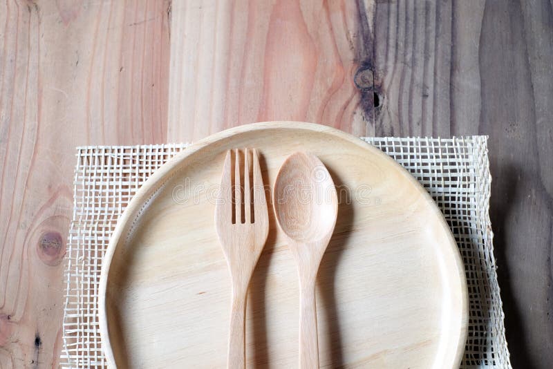 The Wooden Plate on a Wood Table Stock Photo - Image of plate, detail ...