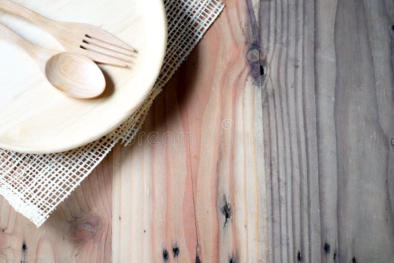 The Wooden Plate on a Wood Table Stock Image - Image of dish, handmade ...
